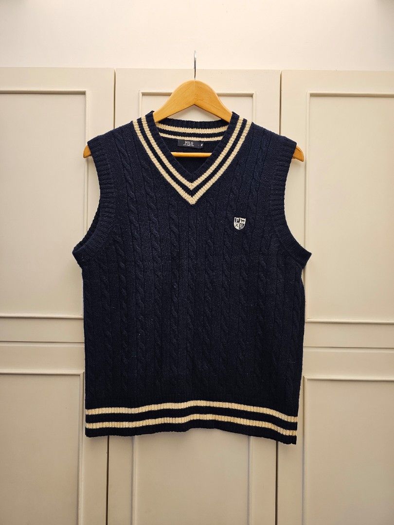 【POLO】9成新 正品 POLO 刺繡LOGO 深藍色雙白邊框 針織背心 - Ouye Select Shop, 他的時尚, 上衣與西裝 ...