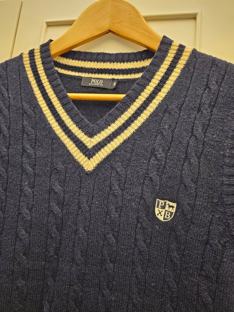 【POLO】9成新 正品 POLO 刺繡LOGO 深藍色雙白邊框 針織背心 - Ouye Select Shop, 他的時尚, 上衣與西裝 ...
