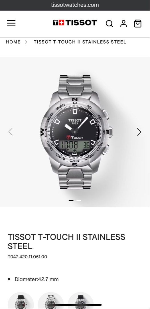 Tissot 天梭 T-Touch II 瑞士手錶 型號T047420A 鈦金版 防水100米, 男裝, 手錶及配件, 手錶 - Carousell