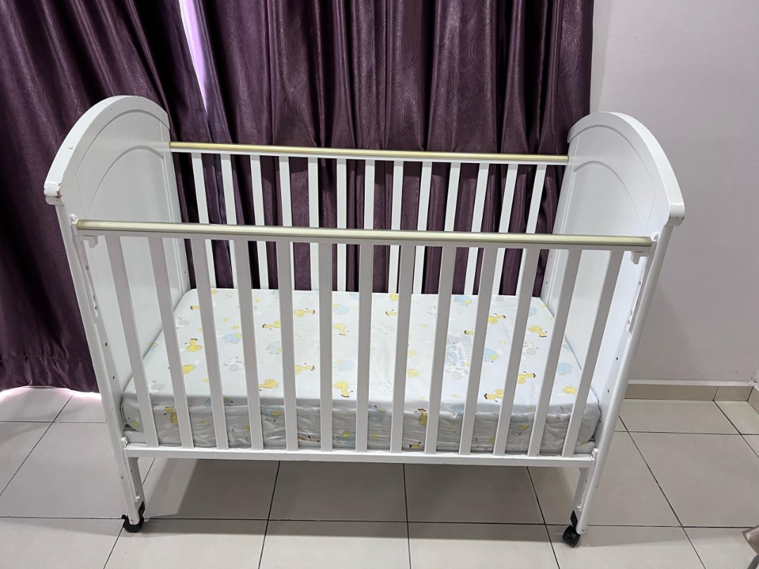 Wooden Baby Cot with Adjustable Platform and Side Bar, Babies & Kids, Baby Nursery & Kids ...