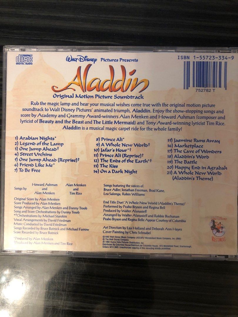 CD Walt Disney Aladdin original Motion Pictures soundtrack 阿拉丁 1992年 電影 ...