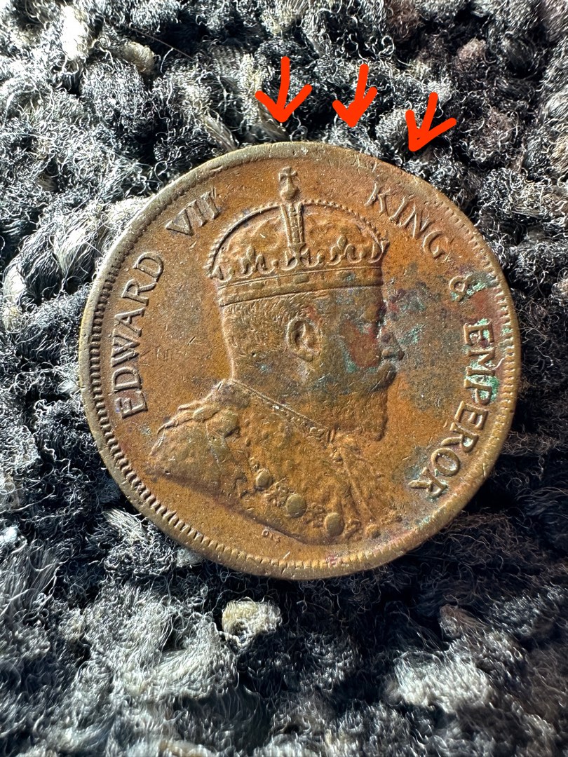 (Error curve clip coin!) 1 cent 1908 King Edward VII, Hobbies & Toys ...