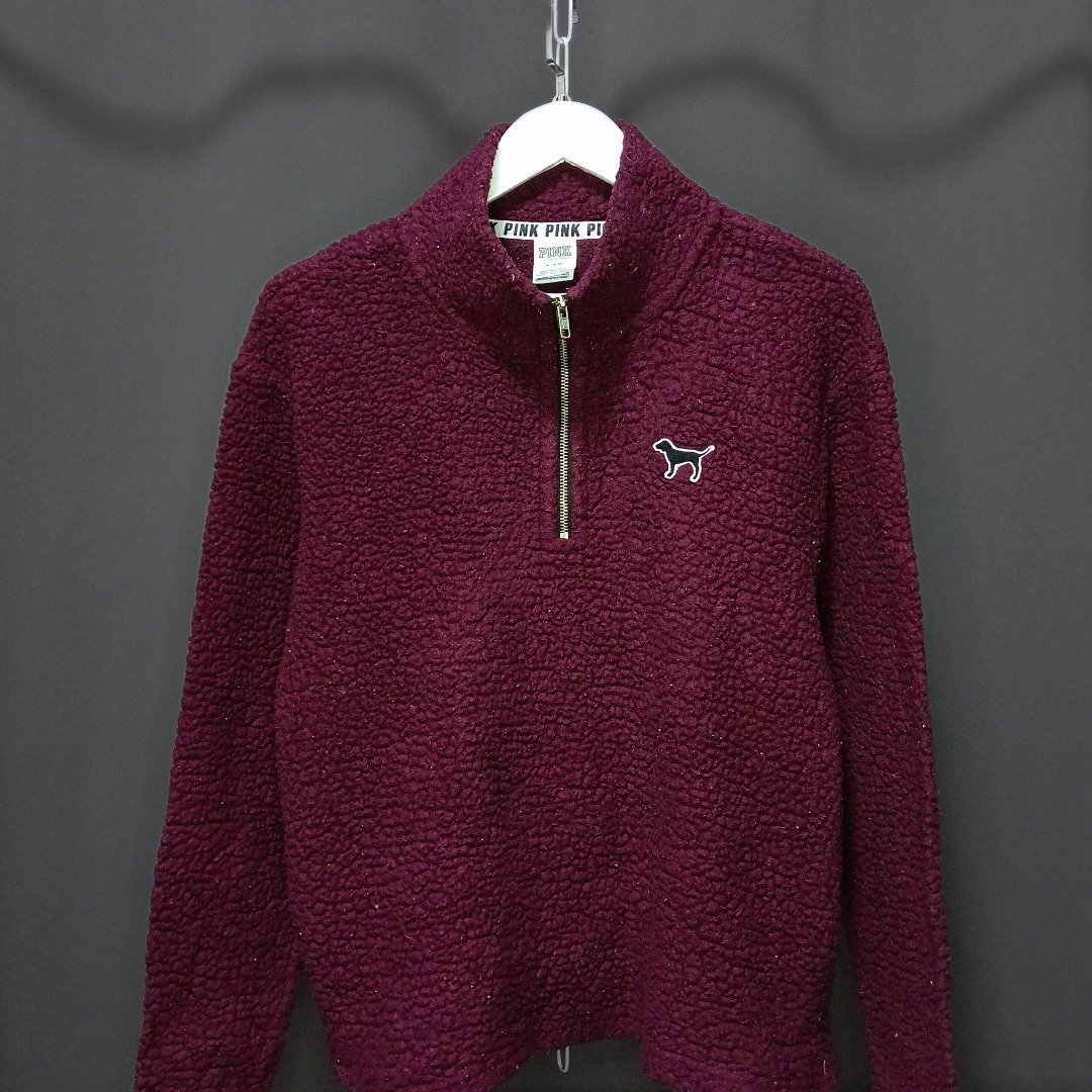 Pink by Victorias Secret Quarter Zip Qzip Sherpa Sweater Jacket ...