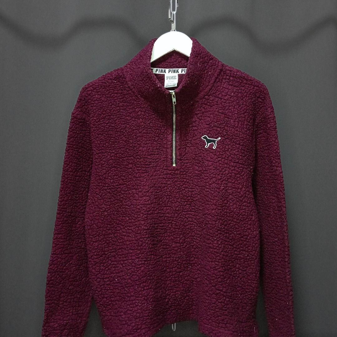 Pink by Victorias Secret Quarter Zip Qzip Sherpa Sweater Jacket ...