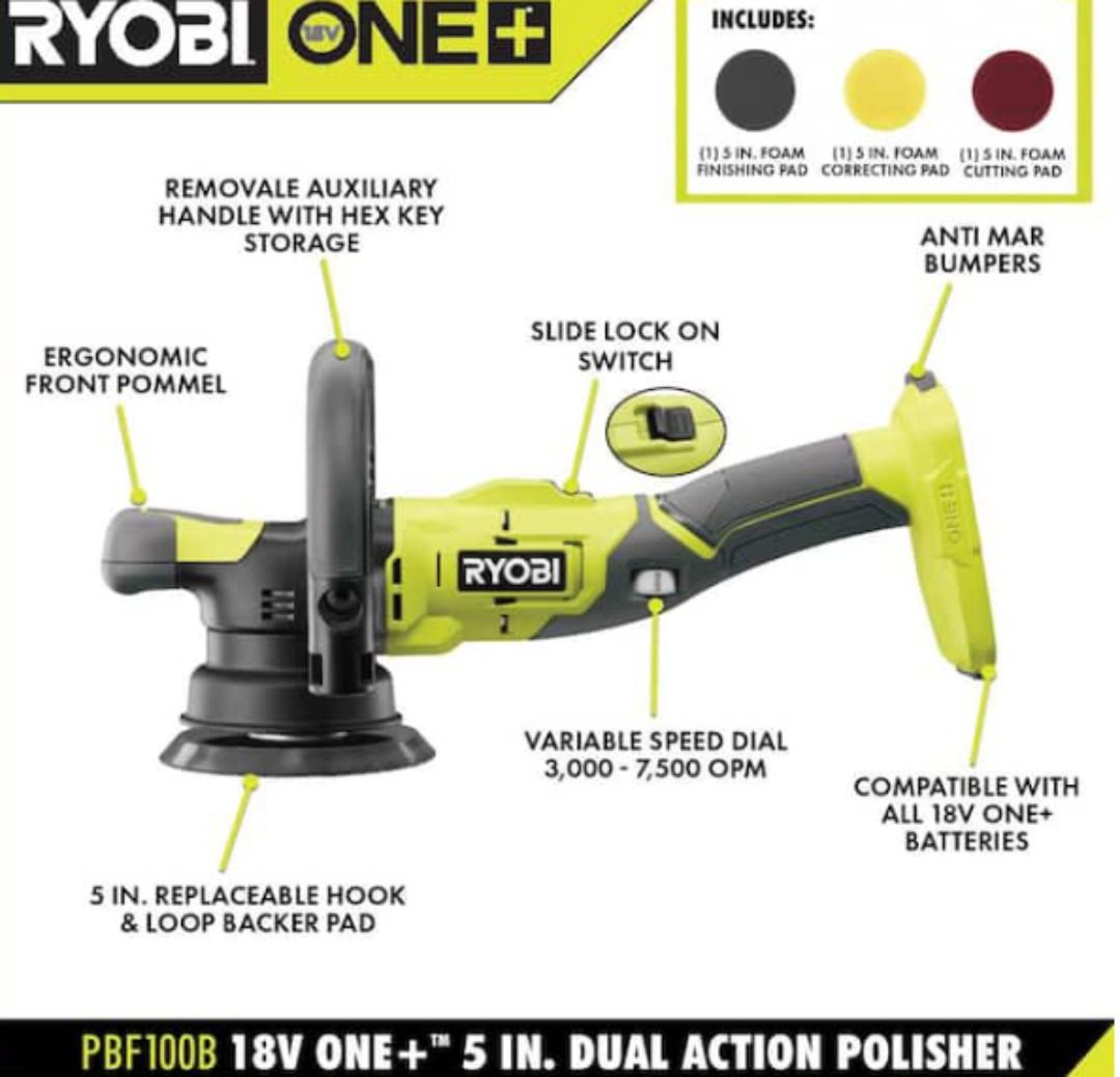 Ryobi PBF100B 18V Cordless Dual Polisher(Tool Only - NO battery ...