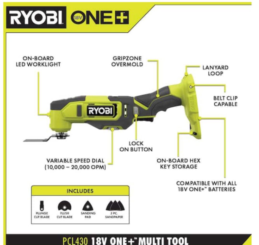 RYOBI PCL430B 18V Cordless Multi-Tool (Tool Only - Battery and Charger ...