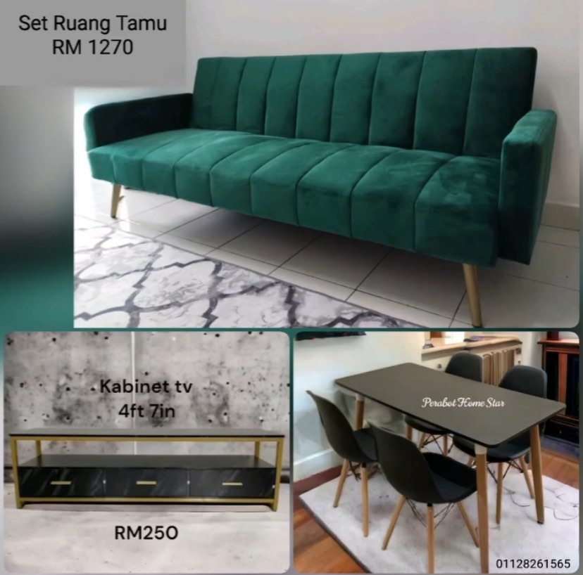 Set Ruang Tamu (Sofa+Cabinet+ Set Meja makan), Furniture & Home Living ...