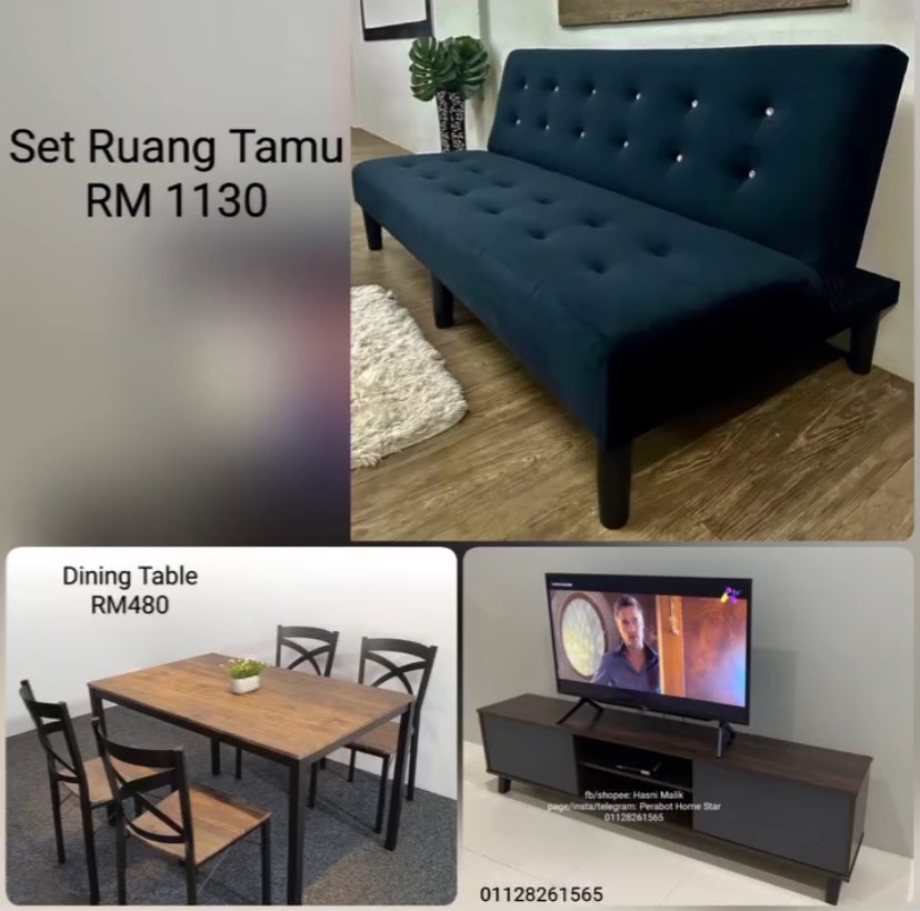 Set Ruang Tamu (Sofa,Cabinet TV, Meja makan), Furniture & Home Living ...