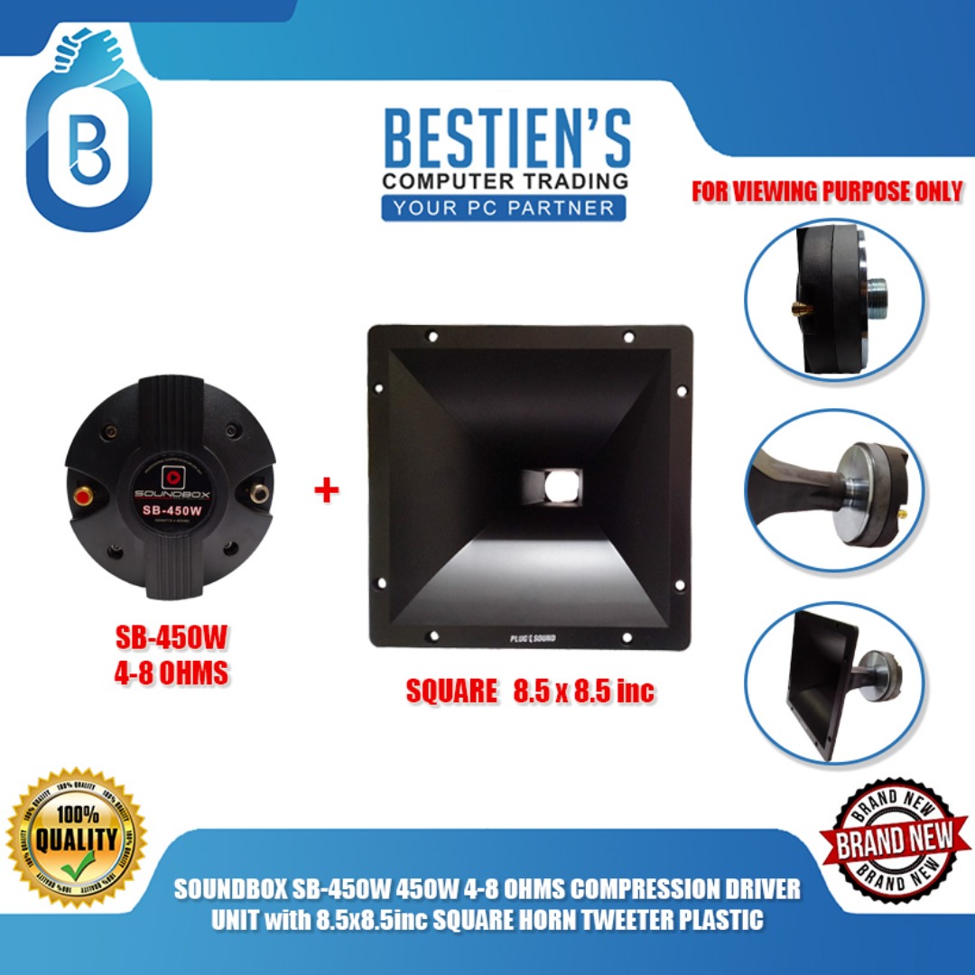 SOUNDBOX SB-450W 450W 4-8 OHMS COMPRESSION DRIVER UNIT with 8.5x8.5inc SQUARE HORN TWEETER ...