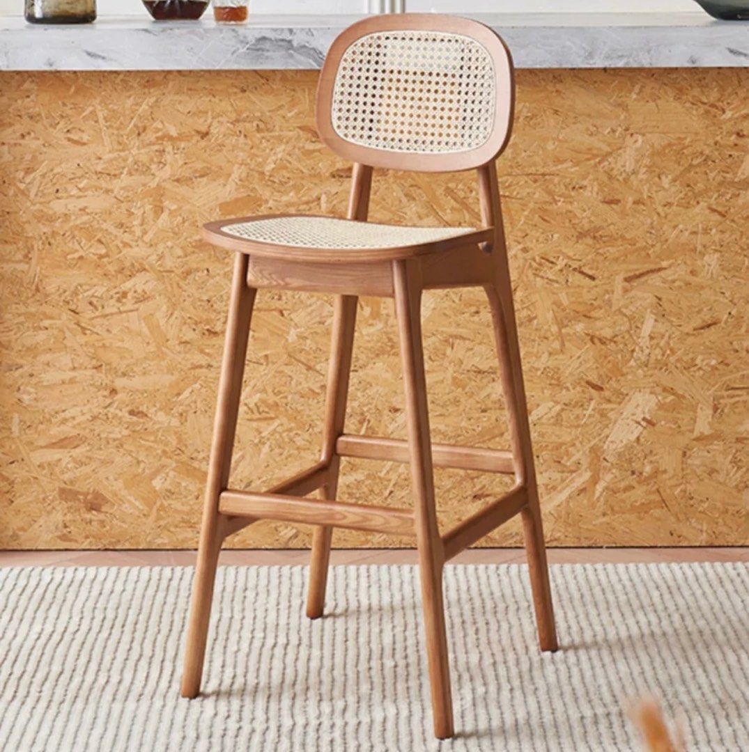 SOVANE Japandi Solid Wood Bar Stool, Furniture & Home Living, Furniture ...