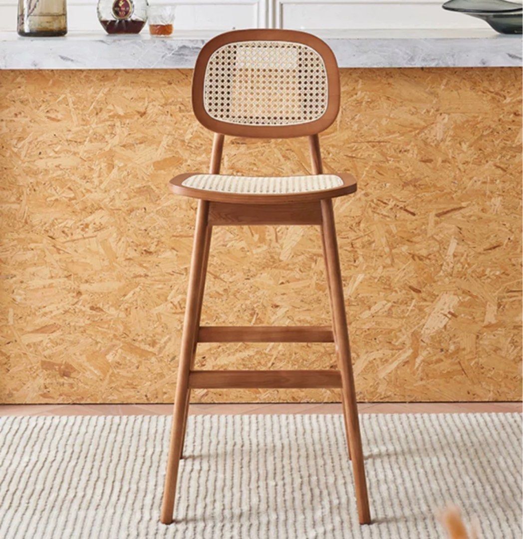 SOVANE Japandi Solid Wood Bar Stool, Furniture & Home Living, Furniture ...