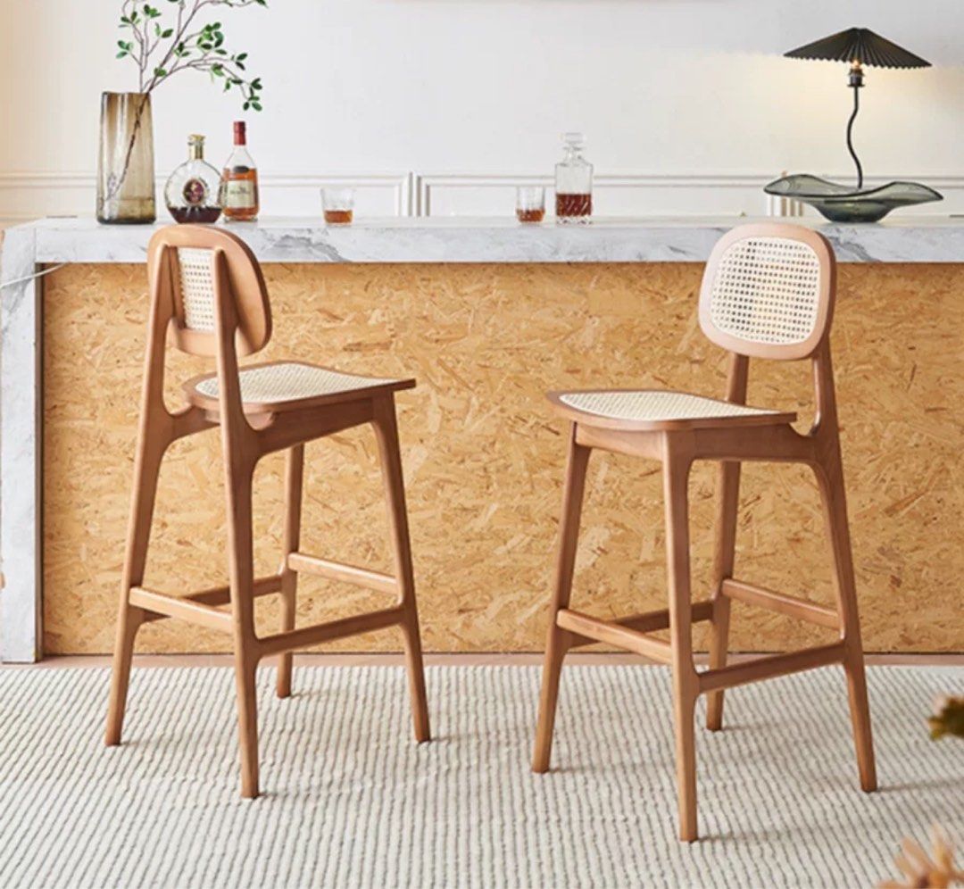 SOVANE Japandi Solid Wood Bar Stool, Furniture & Home Living, Furniture ...