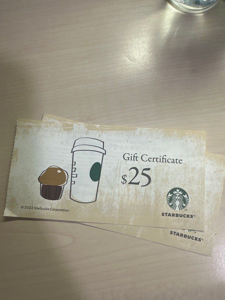 Starbucks gift certificate $50, 門票＆禮券, 現金券、兌換券、禮券 - Carousell