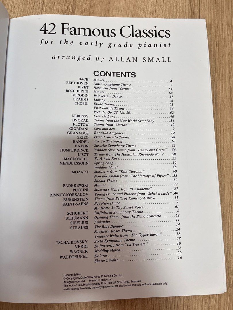 42 famous classics arranged for easy piano, Hobbies & Toys, Music ...