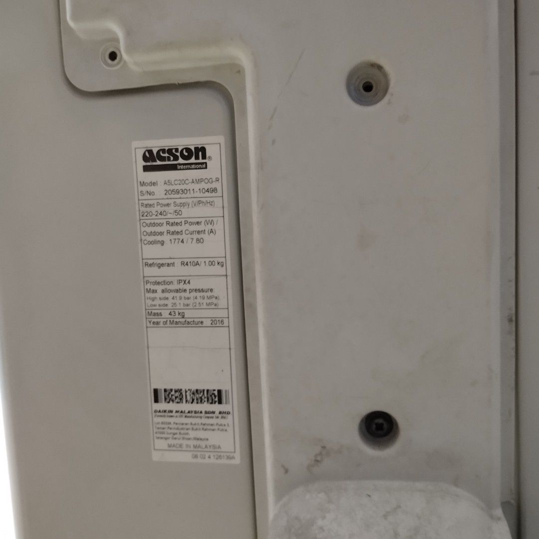 Acson EcoCool 2Hp Used Aircond Likenew R410A, TV & Home Appliances, Air ...