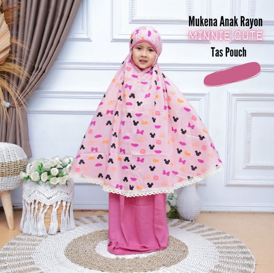 Minnie Cute Pink Kids Prayer Set Telekung Anak, Babies & Kids, Babies ...