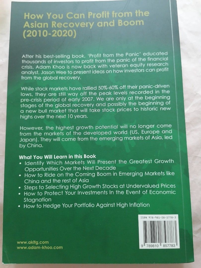 Profit From The Asean Recovery by Adam Khoo & Jason Wee, CFA (Coloured ...