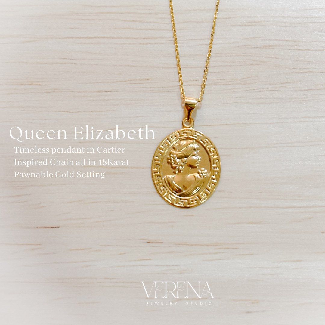 Queen Elizabeth Gold Necklace, Women's Fashion, Jewelry & Organizers ...