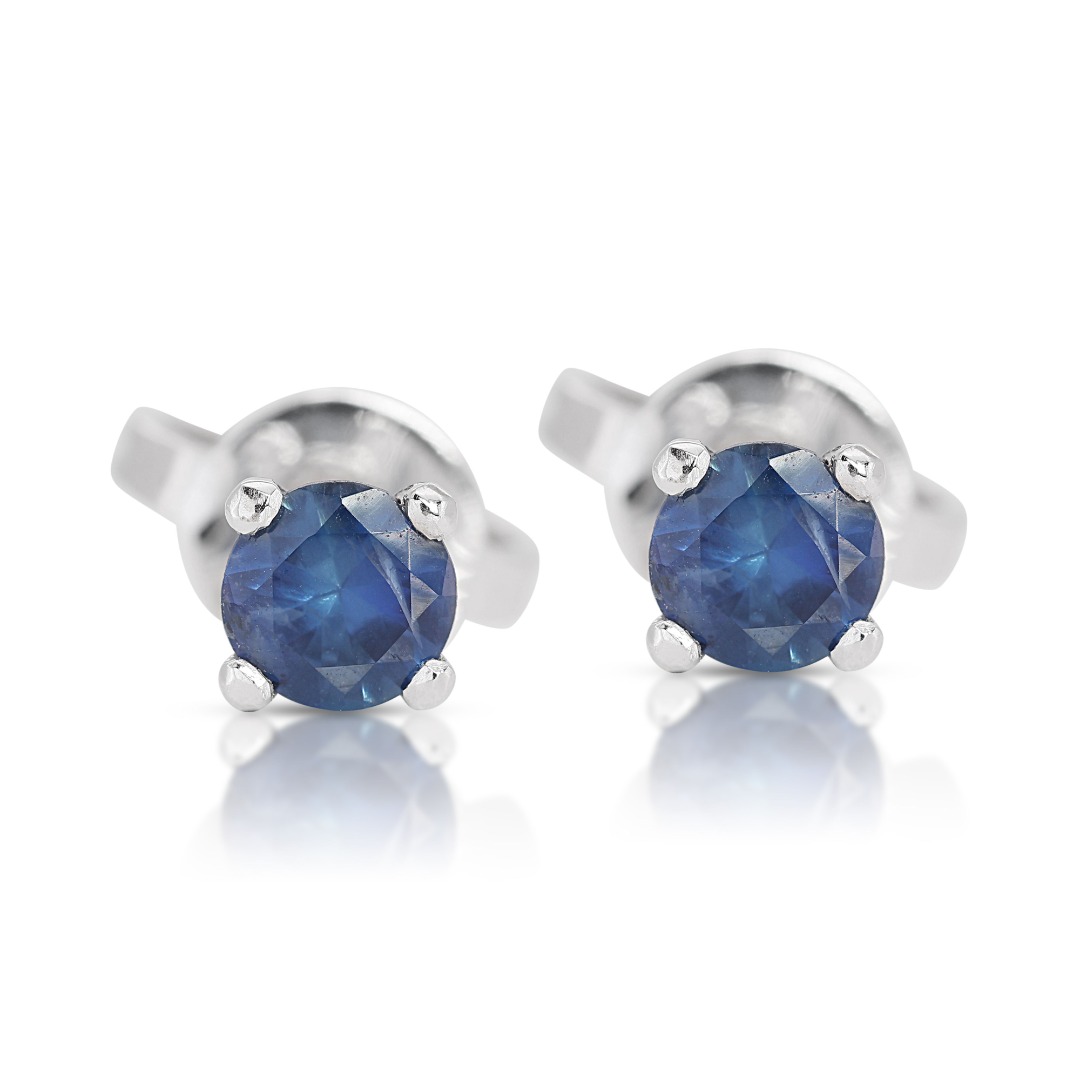 Stunning 0.30ct Sapphire Stud Earrings set in 18K White Gold - BLUE ...