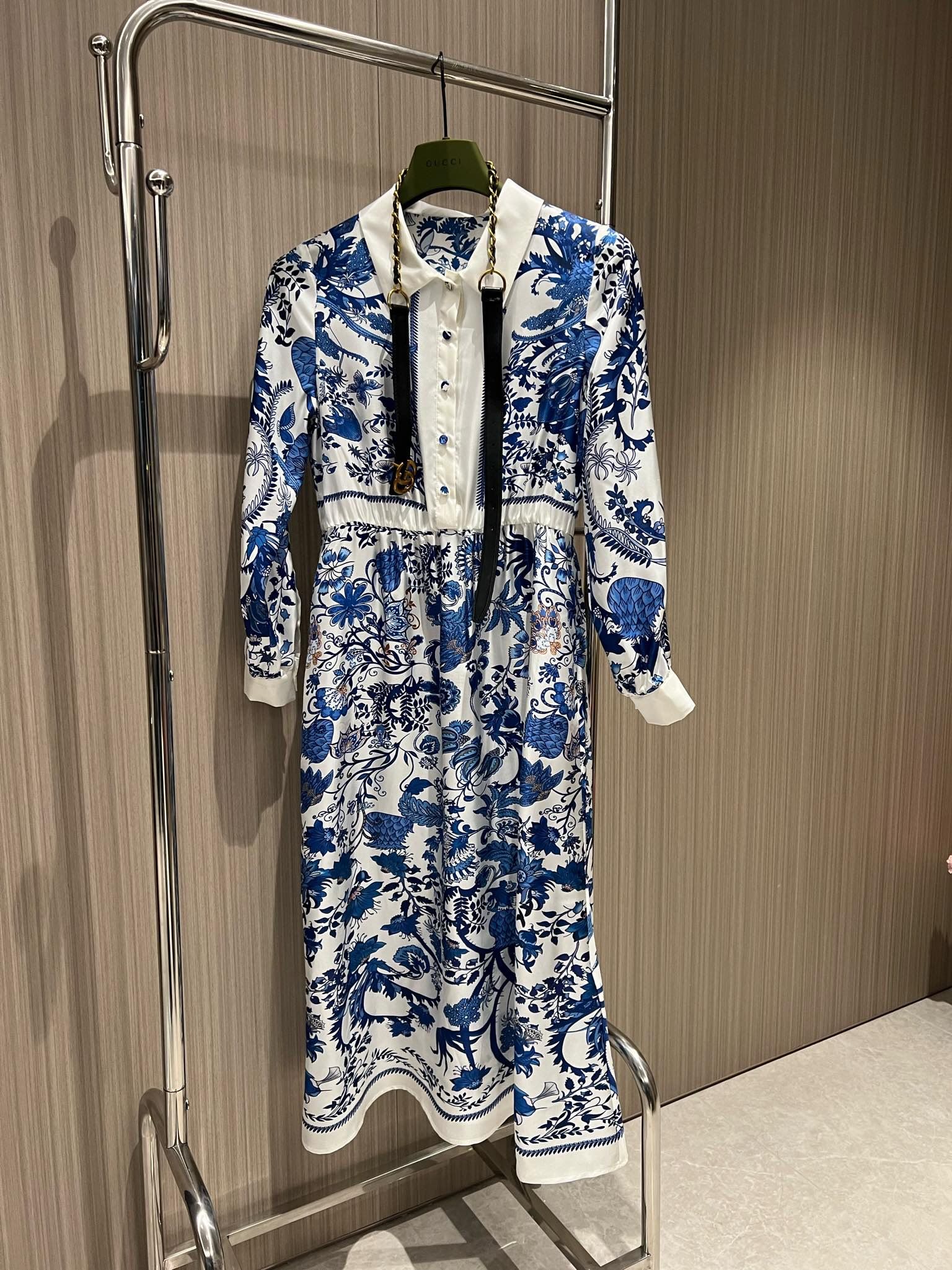 Authentic gucci Pattern Positioning Printed Silk Twill Dress Long Skirt ...