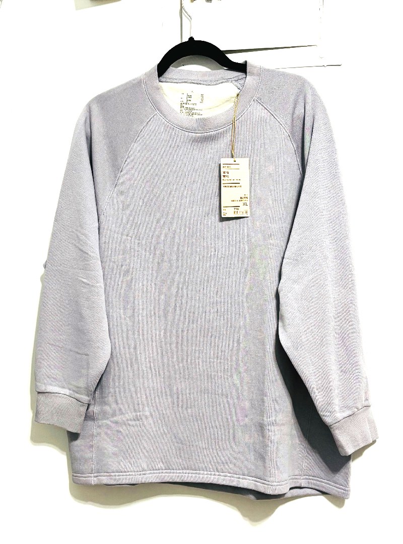 MUJI 無印良品 彈性 裹毛 寬版套衫 紫色（XL）, 她的時尚, 上衣, T恤在旋轉拍賣
