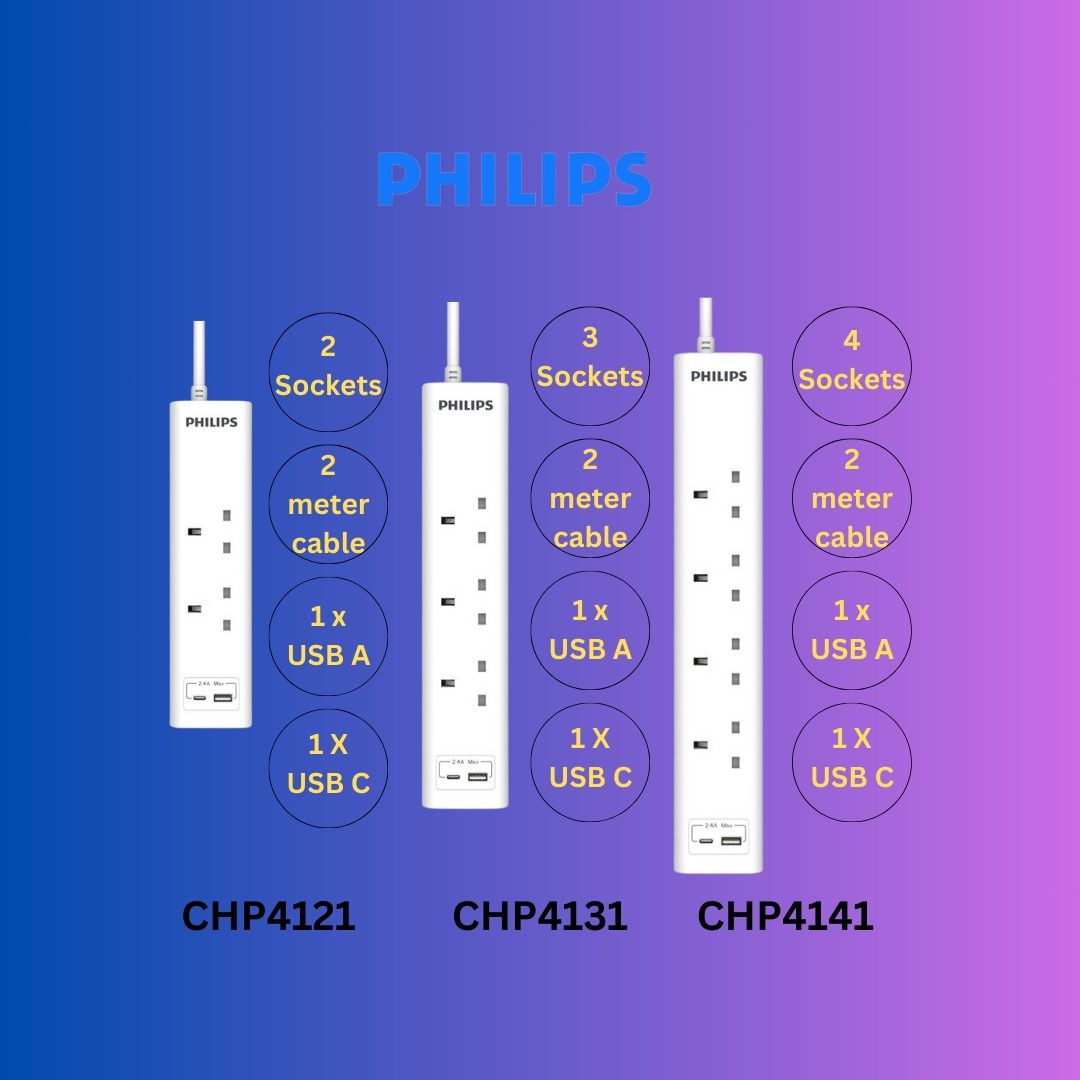 Philips slim design extension socket extension plugs without and with ...