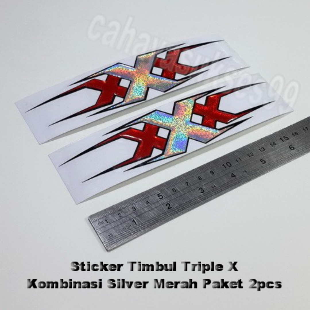Sticker Timbul Triple X Merah Kombinasi Silver Stiker Emblem Motor ...