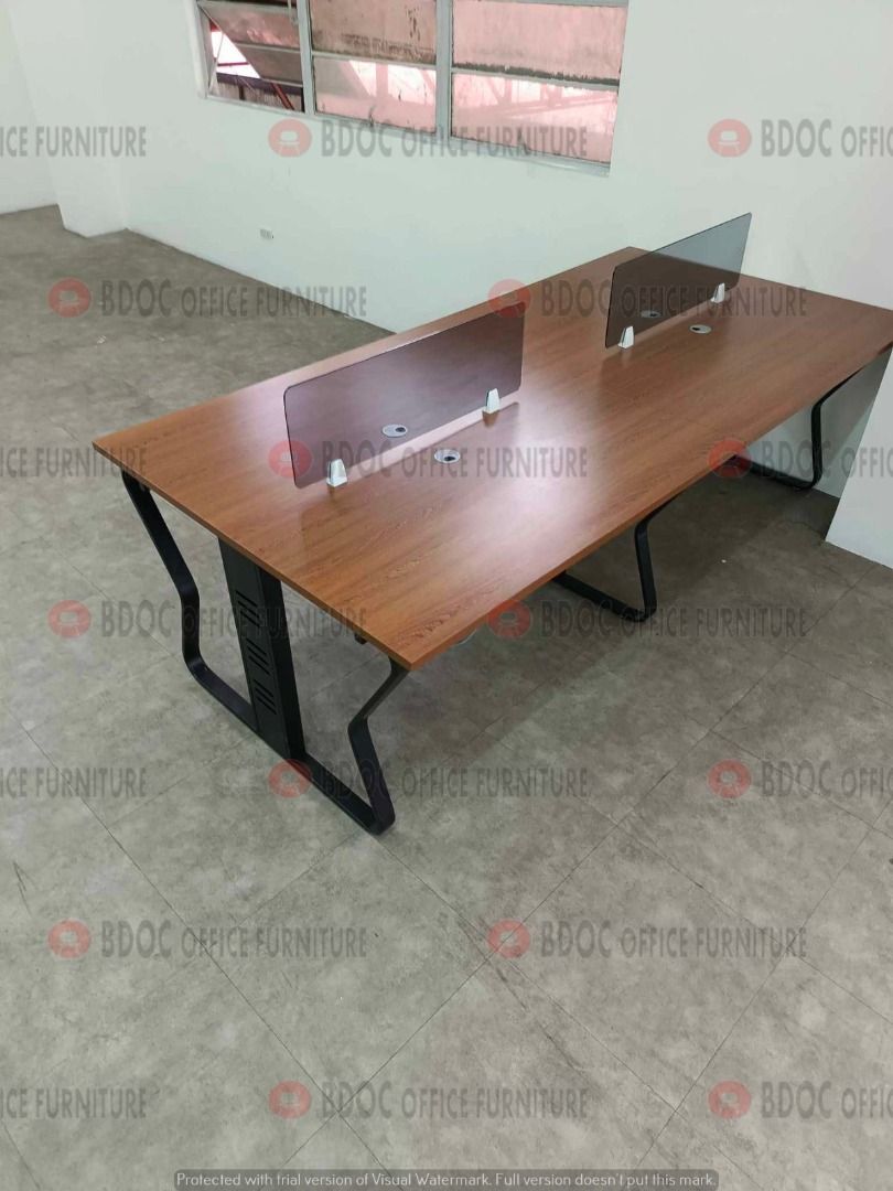 working table with glass divider in the middle metal legs / office ...