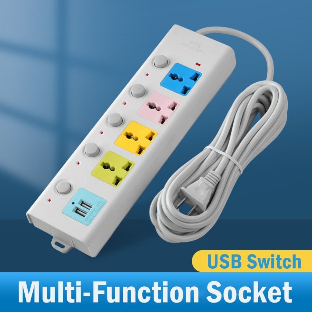 Extension Cord Multi Function Socket Extension Outlet With 4 Power Socket And 2 Usb Ports 1 8m
