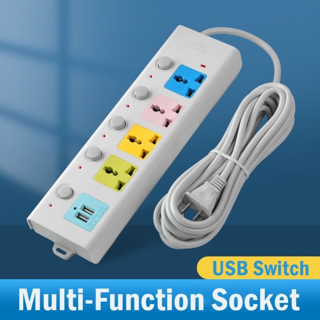 Extension Cord | Multi-Function Socket Extension Outlet with 4 Power Socket AND 2 USB Ports 1.8m ...