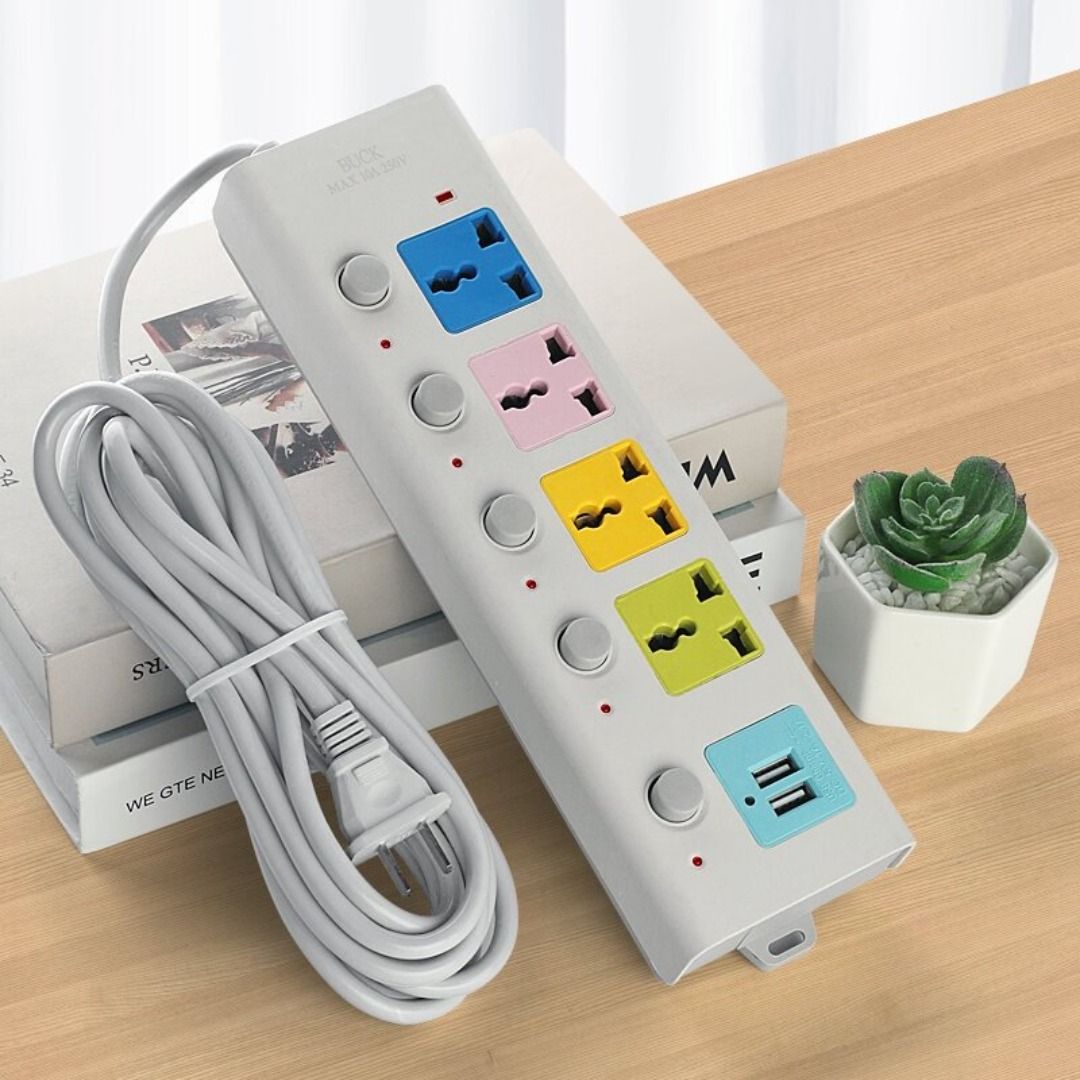 Extension Cord Multi Function Socket Extension Outlet With 4 Power Socket And 2 Usb Ports 1 8m