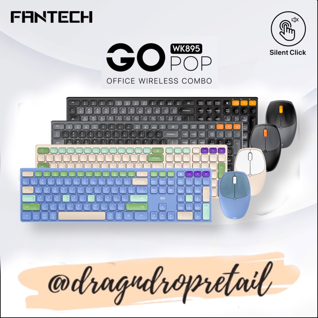 FANTECH GO WK895 POP Office 2.4GHz Wireless & Bluetooth Keyboard & Mouse Combo for Mac/Windows ...