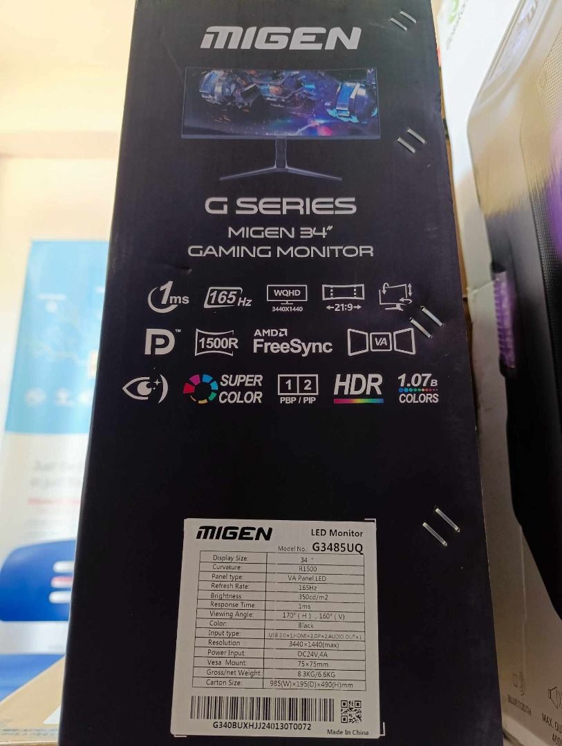 MIGEN G3485UQ 34" CURVED LED/VA/1MS/165HZ GAMING MONITOR 4K RESOLUTION ...