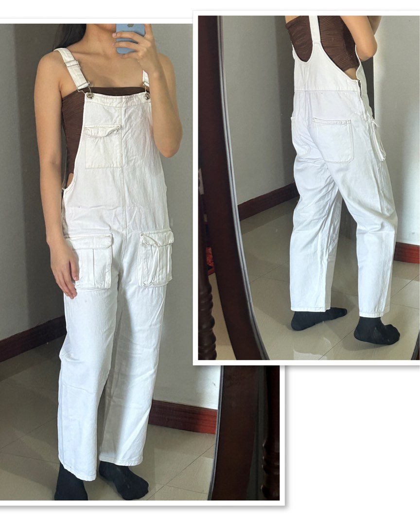 Zara White Denim Jumper Pants, Women's Fashion, Dresses & Sets ...