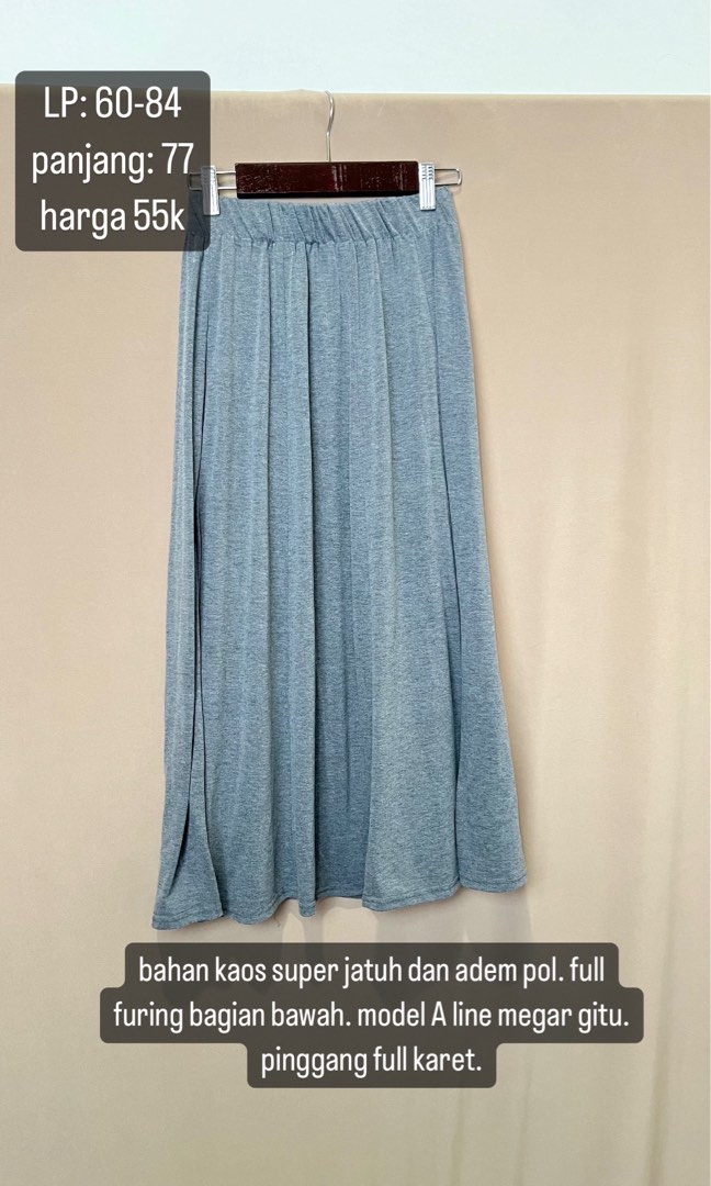 rok A line spandek melar abu abu, Fesyen Wanita, Pakaian Wanita, Gaun ...