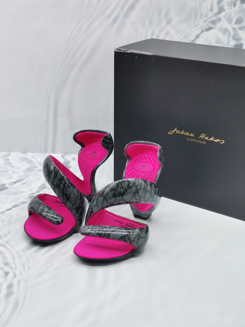 (UNUSED) JULIAN HAKES MOJITO HEELS PYTHON PRINT AND PINK PURPLE SIZE 36 ...