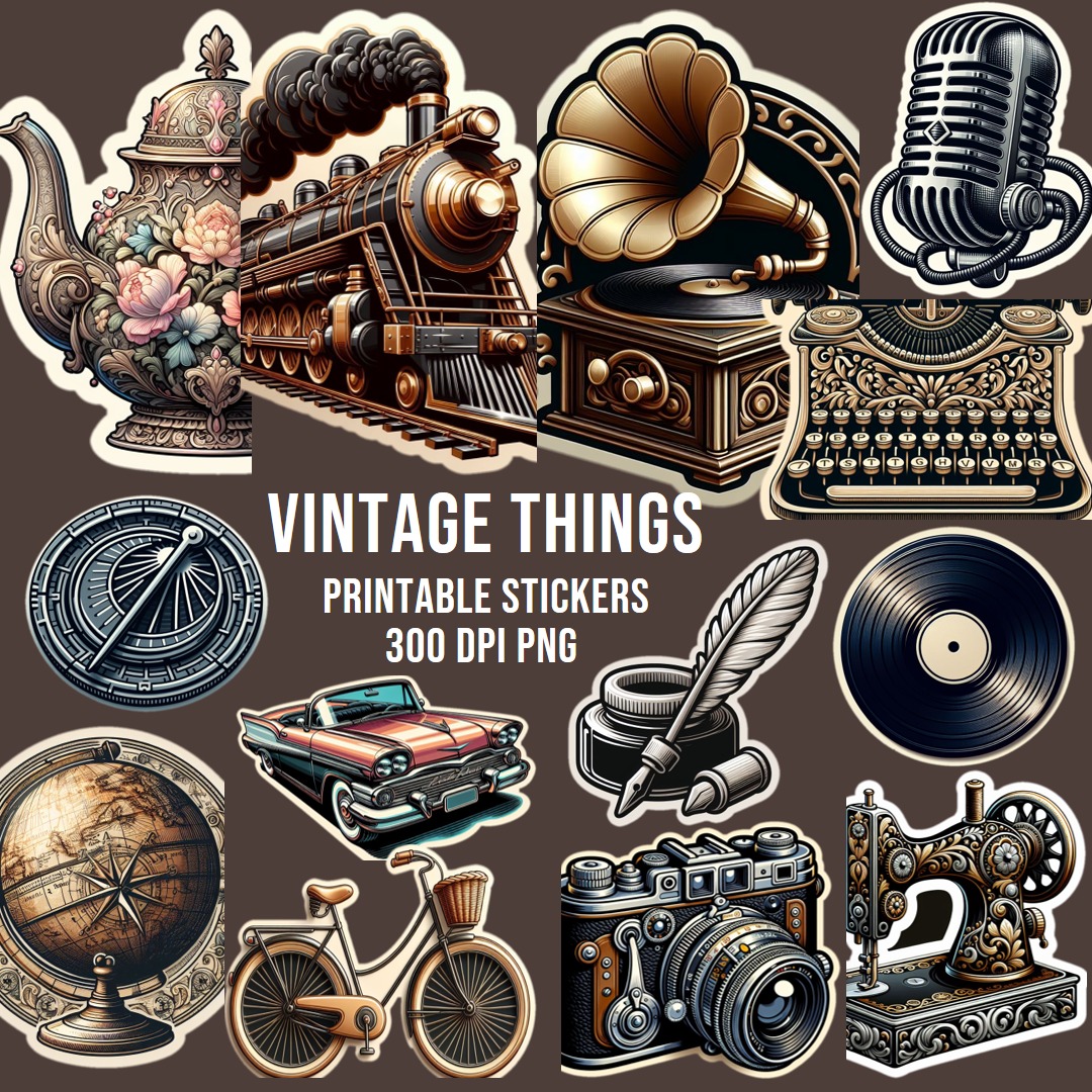 Vintage Things - Printable Stickers Bundle (20 pcs) , Hobbies & Toys ...