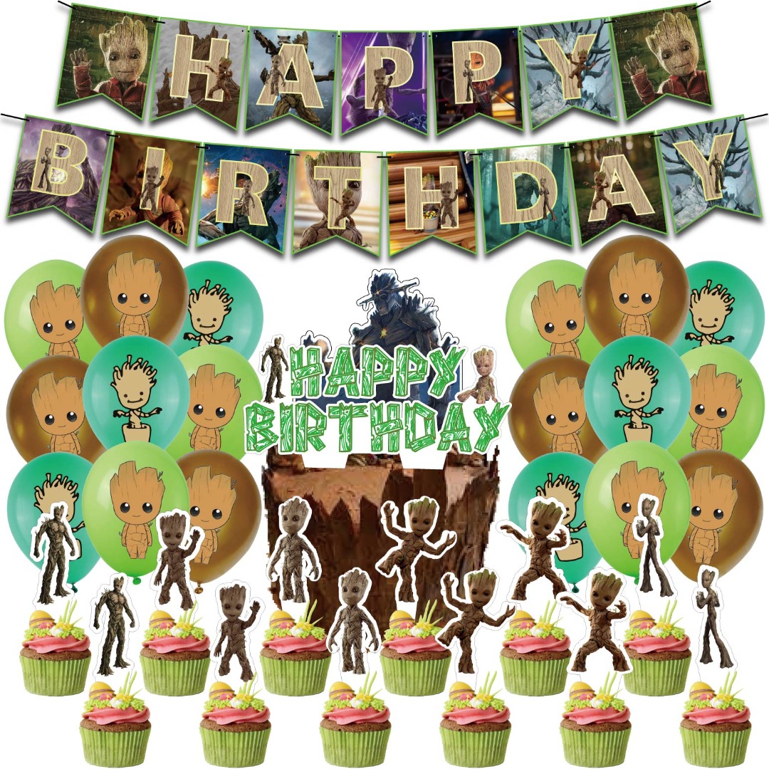 Groot Birthday Theme: HBD Banner, Cake Toppers and Theme Balloons ...