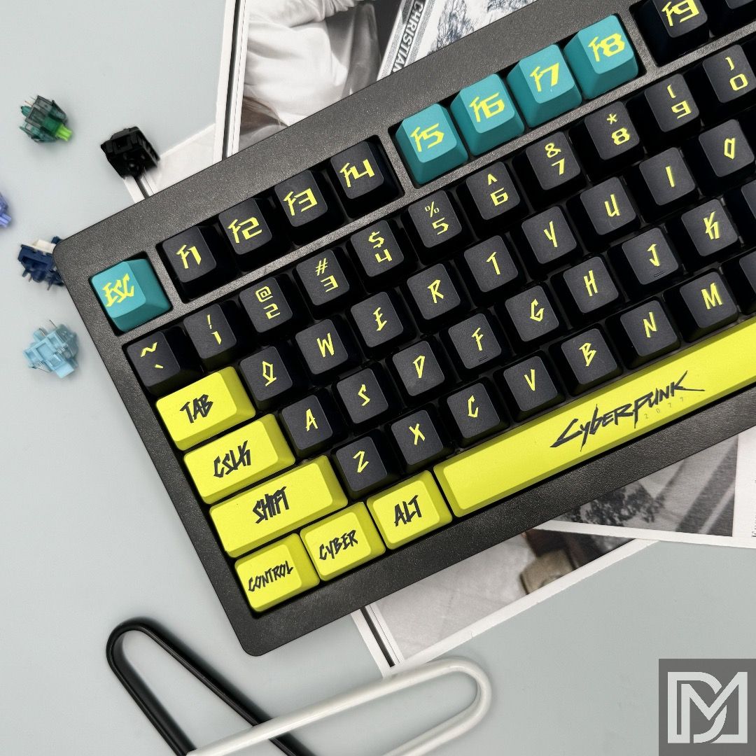 Cyberpunk 2077 Keycap PBT Dye Sub OEM 121pcs Black Yellow Keycaps Fit ...