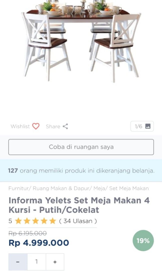Meja Makan Informa Set 4 Kursi Include Kaca, Perabotan Rumah di Carousell