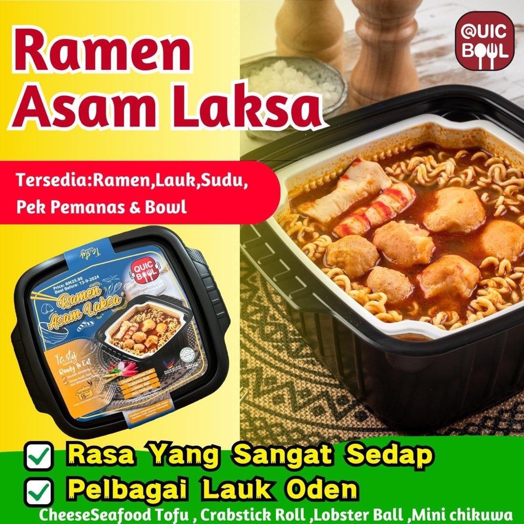 Quic Bowl , Halal, Mee Tom yum, Asam Laksa, Food & Drinks, Rice ...