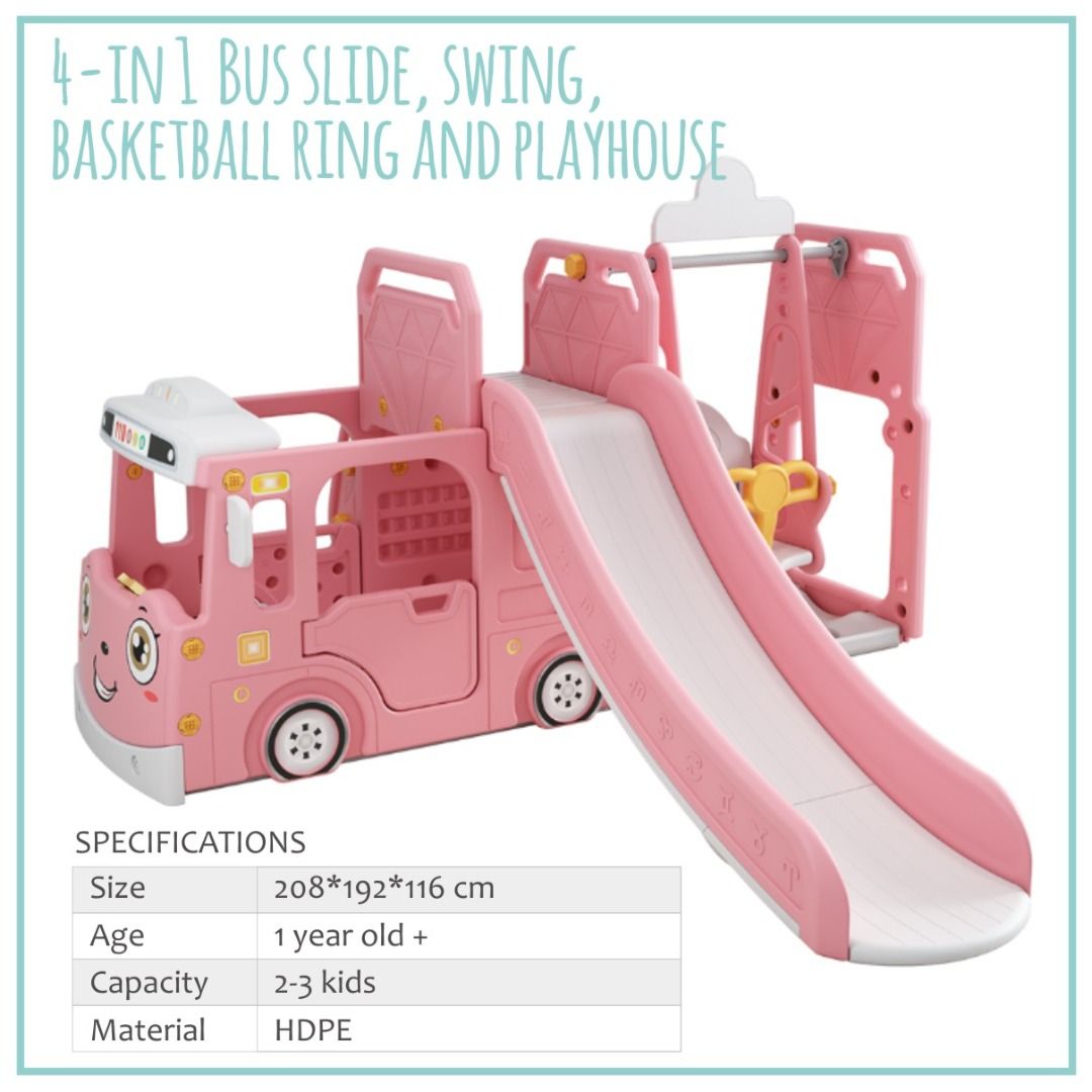 Children Indoor Playground Bus Design slides and Swing, Babies & Kids ...