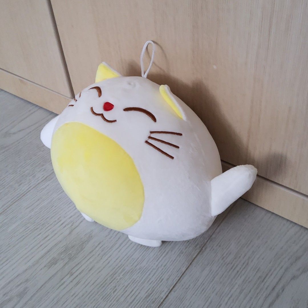 Chubby Fat Lucky Fortune Cat White Yellow Kitty - Plush Stuffed Soft ...