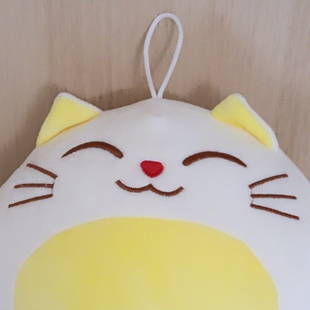 Chubby Fat Lucky Fortune Cat White Yellow Kitty - Plush Stuffed Soft ...