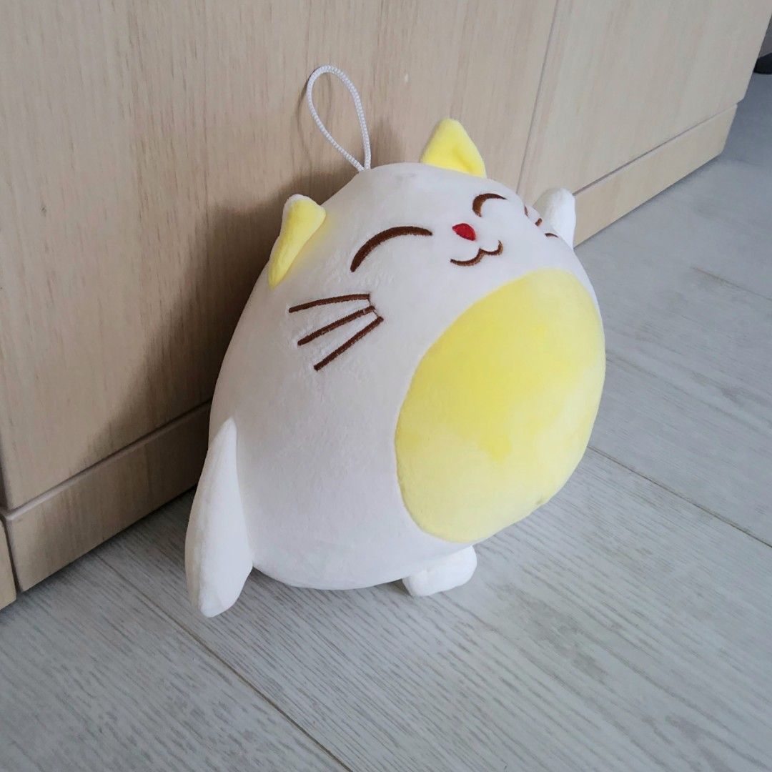 Chubby Fat Lucky Fortune Cat White Yellow Kitty - Plush Stuffed Soft ...