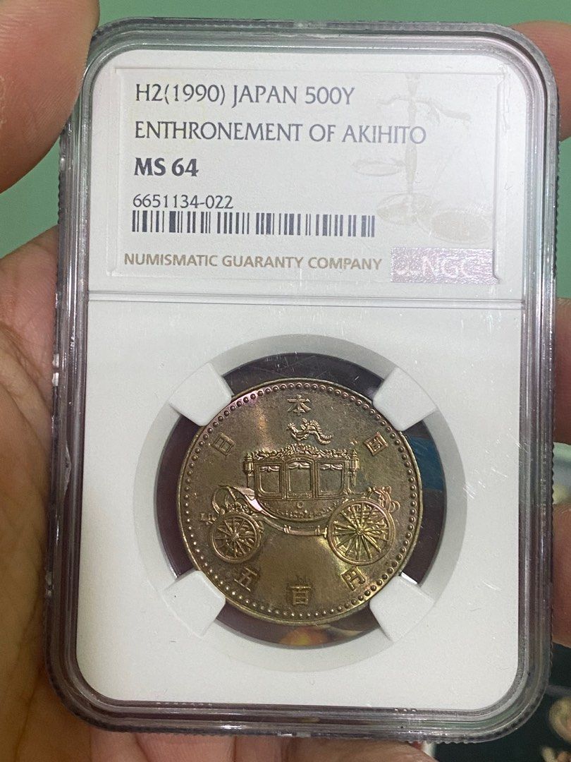 Coin Japan 500Y. 1990. NGC MS 64, Hobbies & Toys, Collectibles & Memorabilia, Currency on Carousell