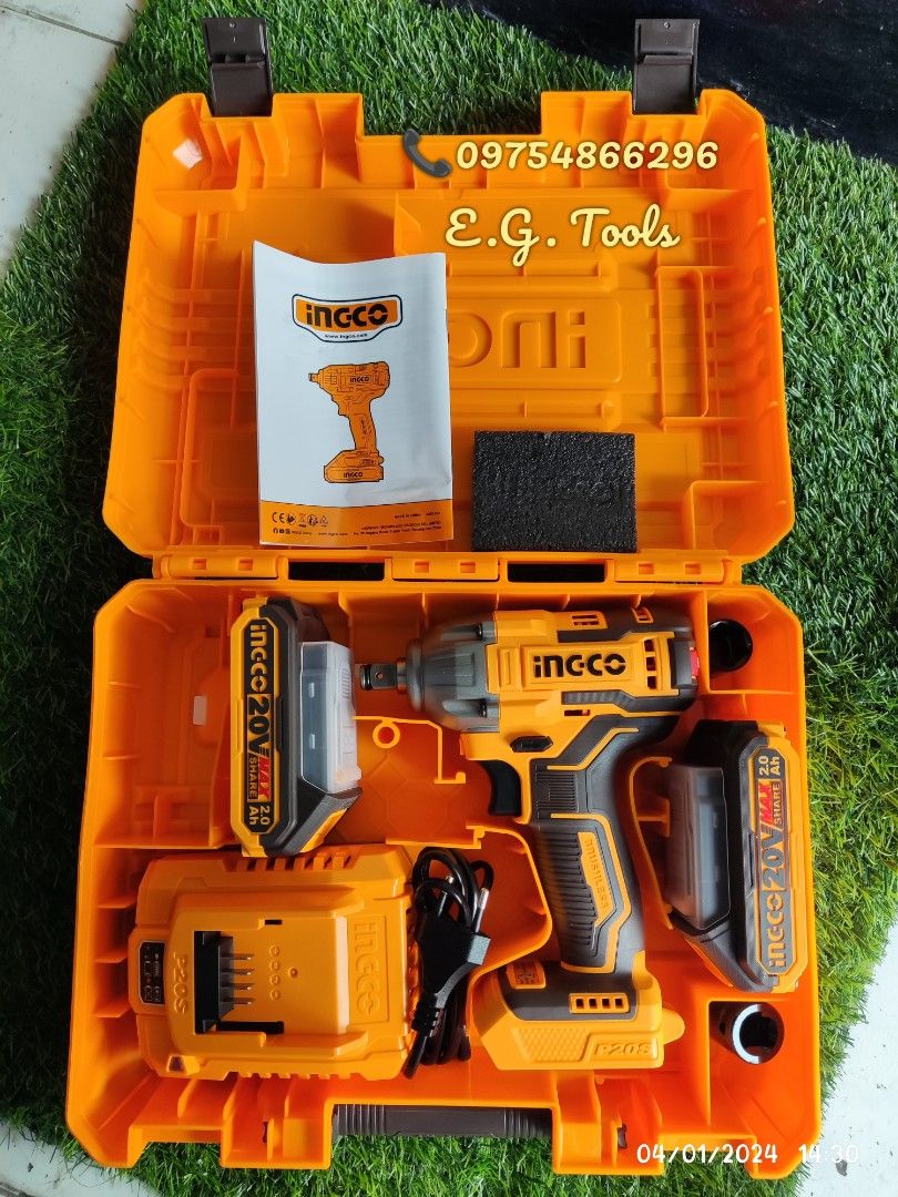 INGCO 20V Brushless Lithium-Ion Impact Wrench with Battery and Charger ...