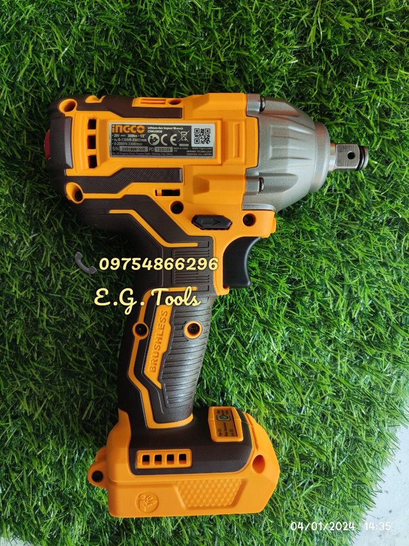 INGCO 20V Brushless Lithium-Ion Impact Wrench with Battery and Charger ...