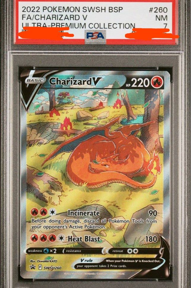 Pokemon PTCG 噴火龍V 美版 PSA7, 興趣及遊戲, 玩具 & 遊戲類 - Carousell