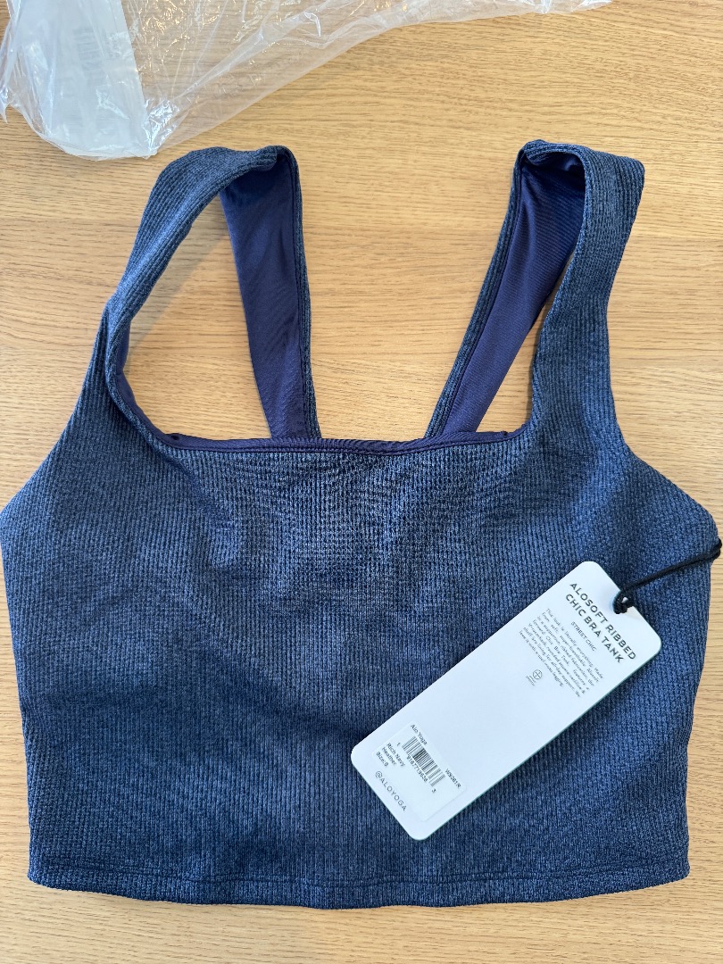 SF only ALO Alosoft Ribbed Chic Bra Tank Size S color Rich Navy Heather ...